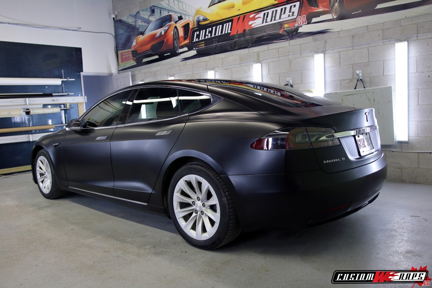 Tesla Model S Satin Black wrap - CUSTOMWRAPS.CA