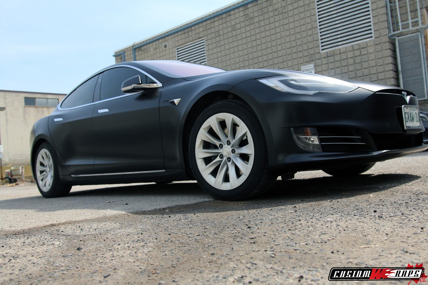 Tesla Model S Satin Black wrap - CUSTOMWRAPS.CA