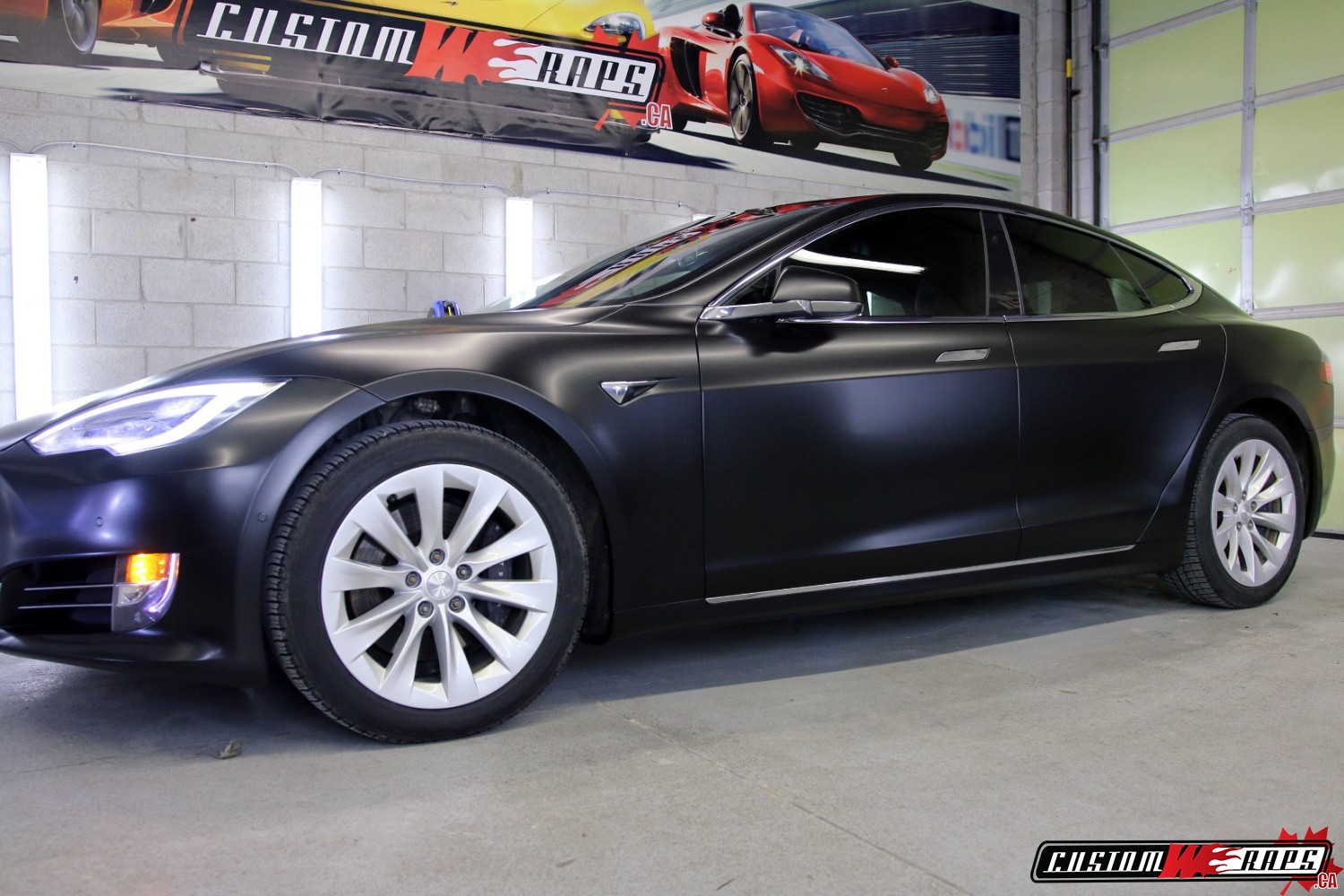 Tesla Model S Satin Black wrap - CUSTOMWRAPS.CA