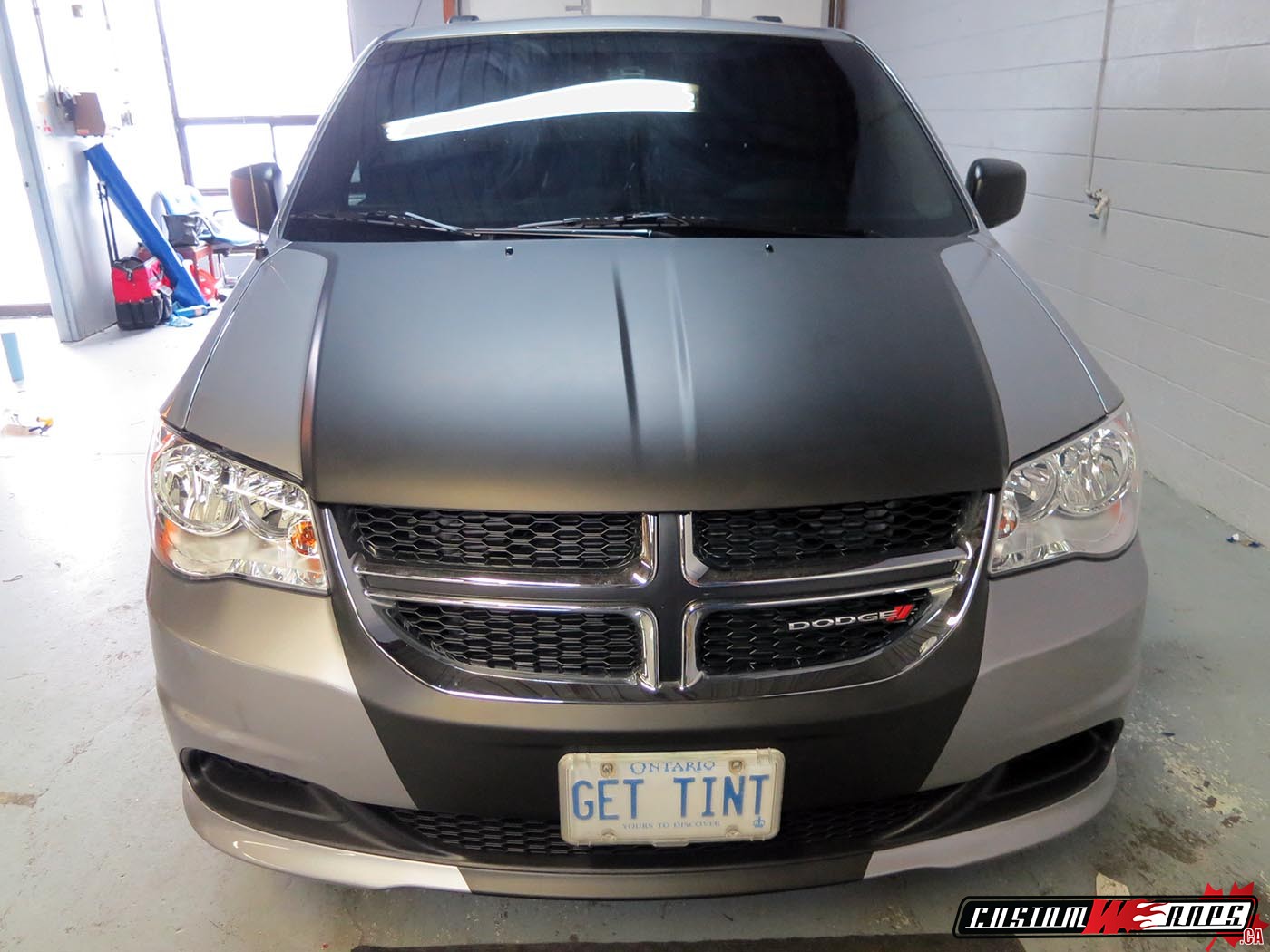 Dodge Caravan Matte Black partial wrap - CUSTOMWRAPS.CA