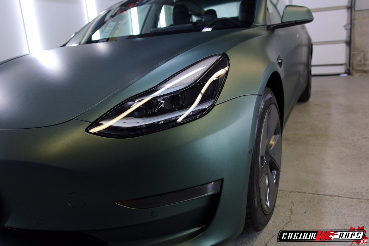 Tesla 3 Matte Pine Green Metallic - CUSTOMWRAPS.CA