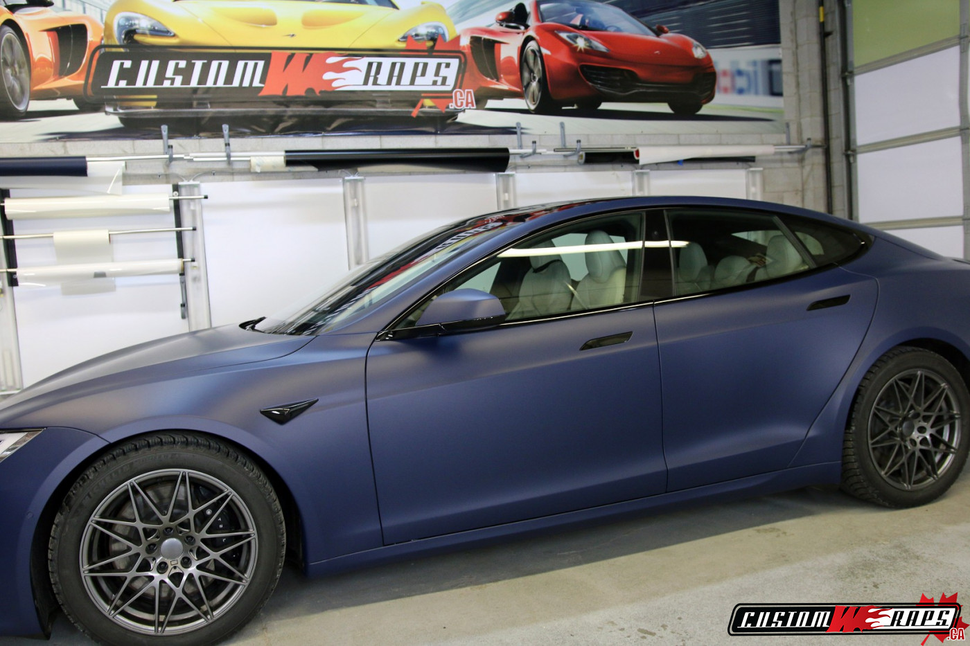 Tesla Model S Matte Indigo - CUSTOMWRAPS.CA