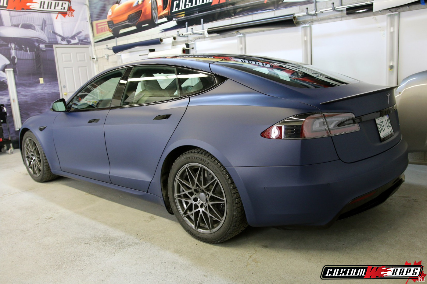 Tesla Model S Matte Indigo - CUSTOMWRAPS.CA