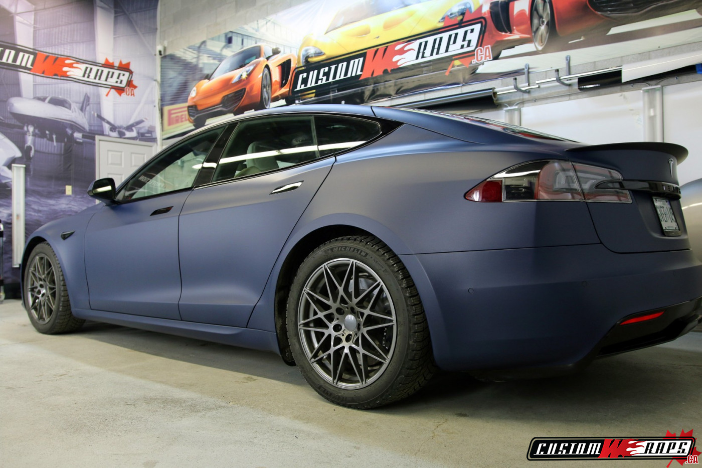 Tesla Model S Matte Indigo - CUSTOMWRAPS.CA