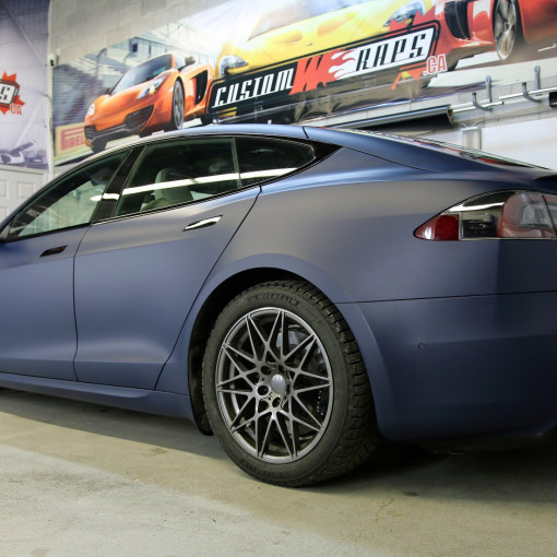 Tesla Model S Matte Indigo - CUSTOMWRAPS.CA