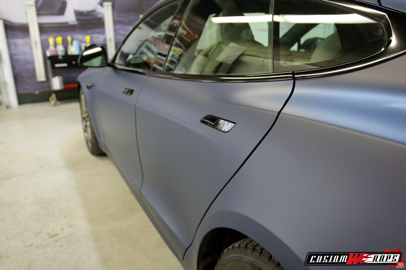 Tesla Model S Matte Indigo - CUSTOMWRAPS.CA