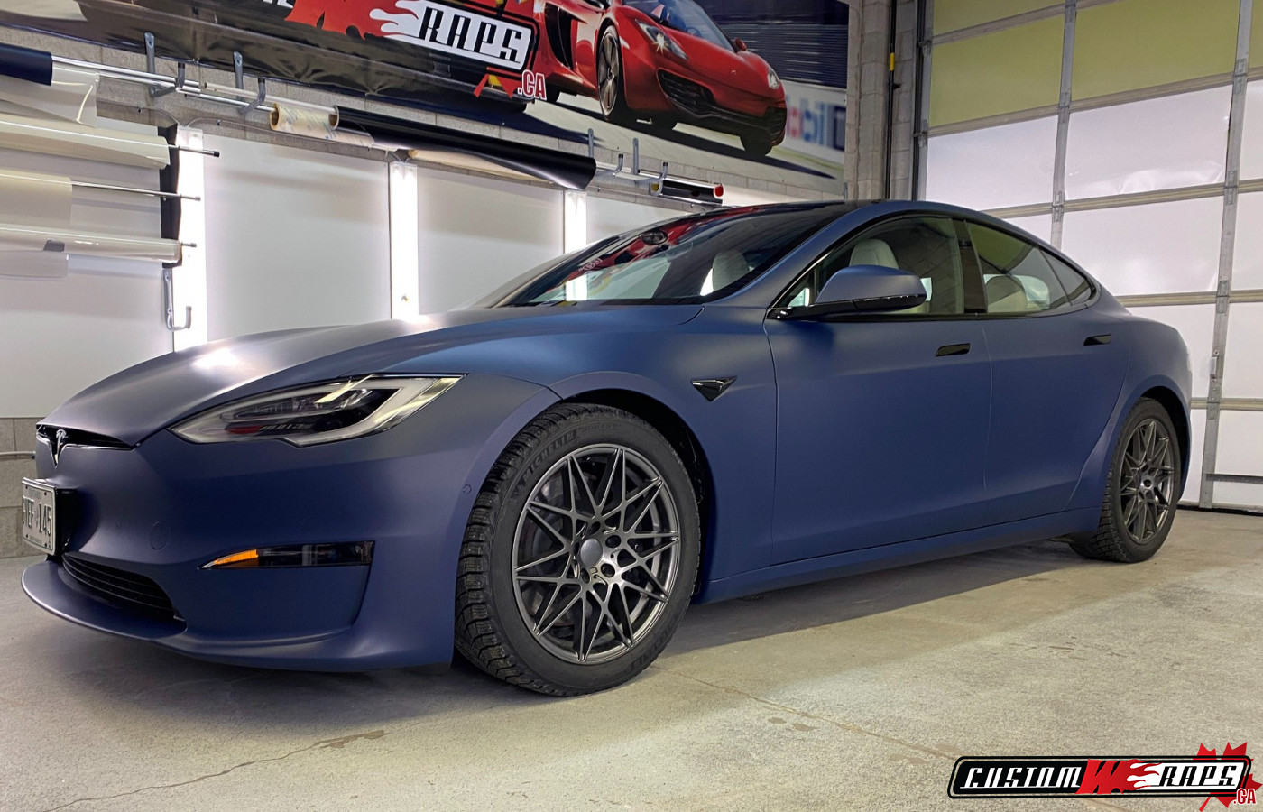 Tesla Model S Matte Indigo - CUSTOMWRAPS.CA